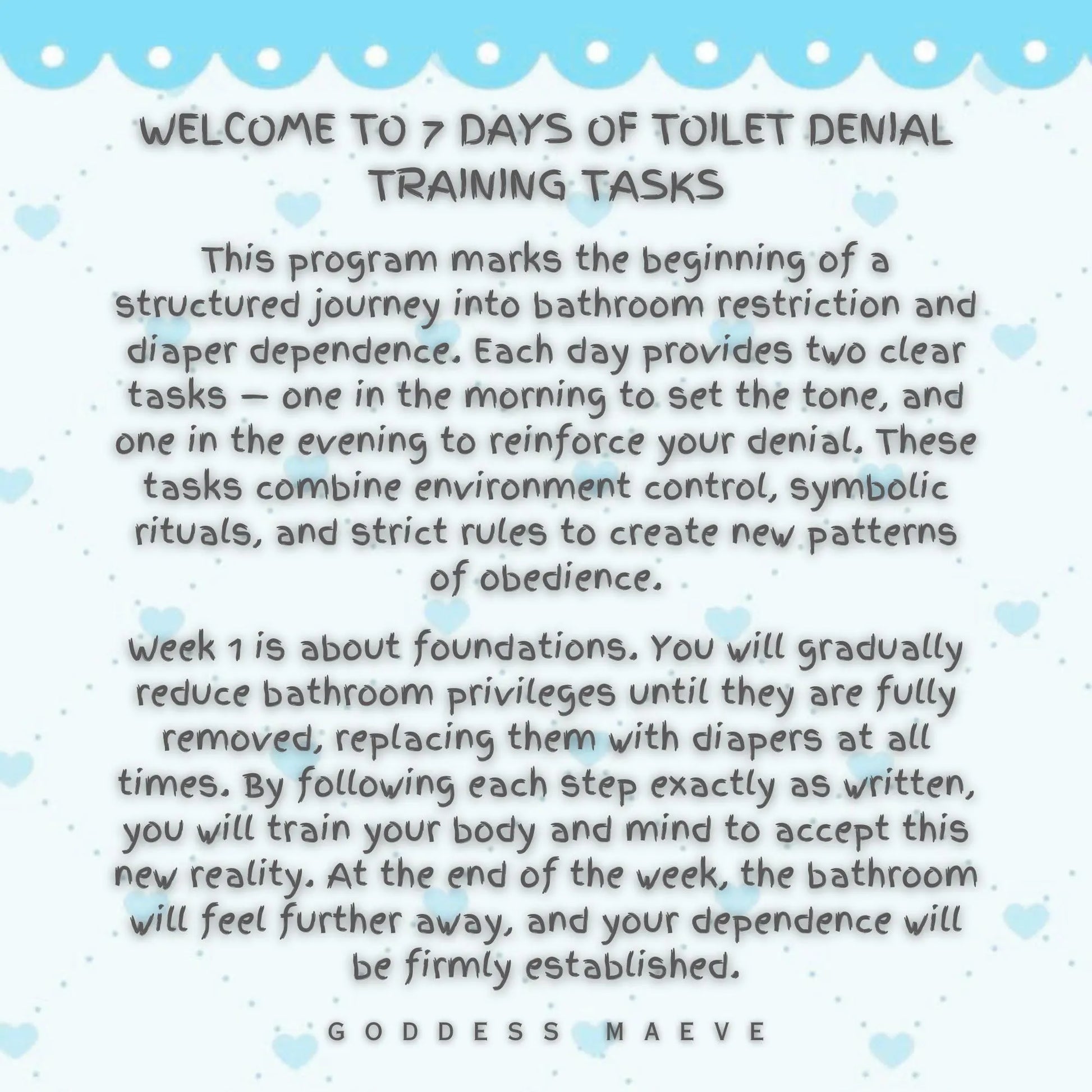 7 Days of Toilet Denial Adult Training Tasks Week 1 ABDL Pack PDF ...
