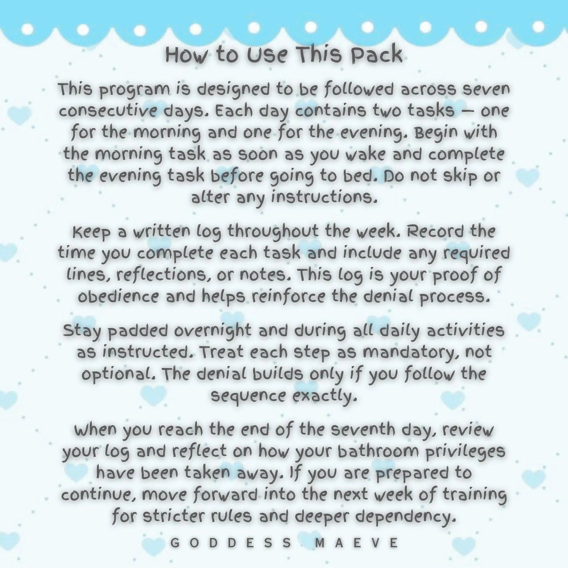 7 Days of Toilet Denial Adult Training Tasks Week 1 ABDL Pack PDF ...